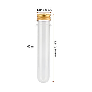 LEXININ 60 PCS 40ml Clear Plastic Test Tube with Lid, Test Tubes with Gold Screw Caps, Plastic Tubes for Craft Wedding Decor