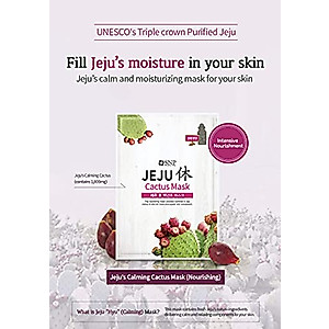SNP - Jeju Rest Cactus Korean Face Sheet Mask - Nourishing & Moisturizing Effects for All Sensitive Skin Types - 10 Sheets Beauty Facial Masks Skincare for Women and Men