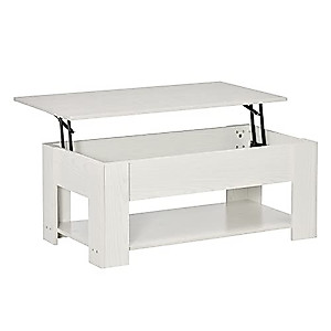 HOMCOM 39" Lift Top Coffee Table with Hidden Storage Compartment and Open Shelf, Pop Up Coffee Table for Living Room, White