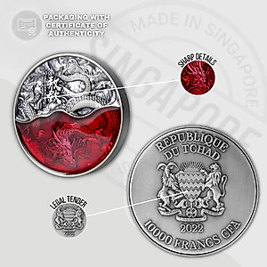 2022 Chamber of Wonders Ao Qin/Vermillion Dragon 2oz 999 Fine Silver Coin 10000 Francs Chad 2022 Antiqued Ultra-High Relief