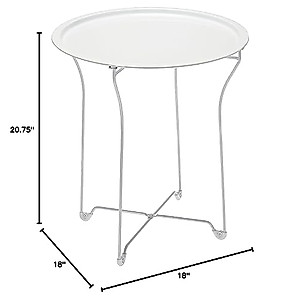 Atlantic urbSPACE Metal Side Table - Stylish Folding Tray Table, Sturdy Steel Construction with Wear-Resistant Powder Coating, PN in White