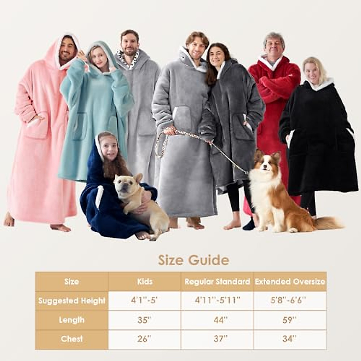 EHEYCIGA Wearable Blanket Hoodie with Pockets and Sleeves, Flannel Fleece Hooded Blanket for Women Men Adults and Kids, Pink, Extended Oversize