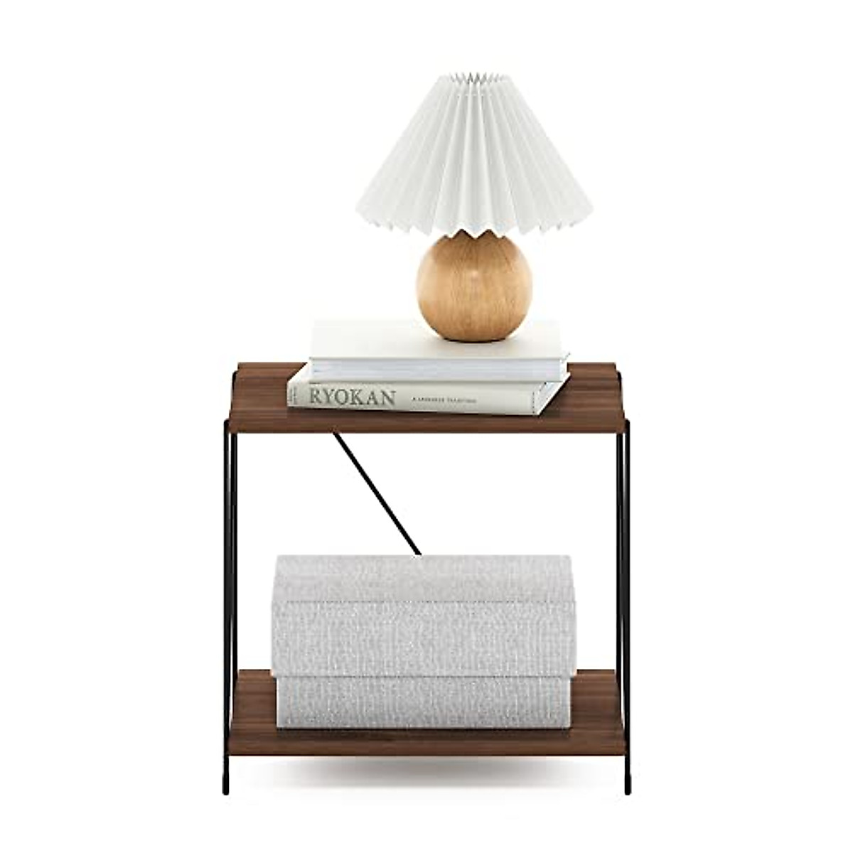 Furinno Besi Industrial Multipurpose Side Table with Metal Frame, Walnut Cove