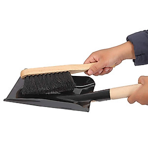 Aboniris Coal Shovel and Hearth Brush Set Made of Natural Wood and Coco Bristles, Hearth Tidy Set, Fireplace Shovel and Brush, Fireplace Tool Set, Metal Brush Pan Set, Fireplace Tools, Firepit Tools