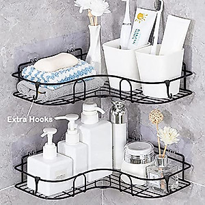 Corner Shower Caddy Shelf Organizer, Adhesive Bathroom Basket with Movable Hooks, Shower Shelf Wall Mounted Organizer for Bathroom, Toilet, Kitchen and Dorm,8-Pack