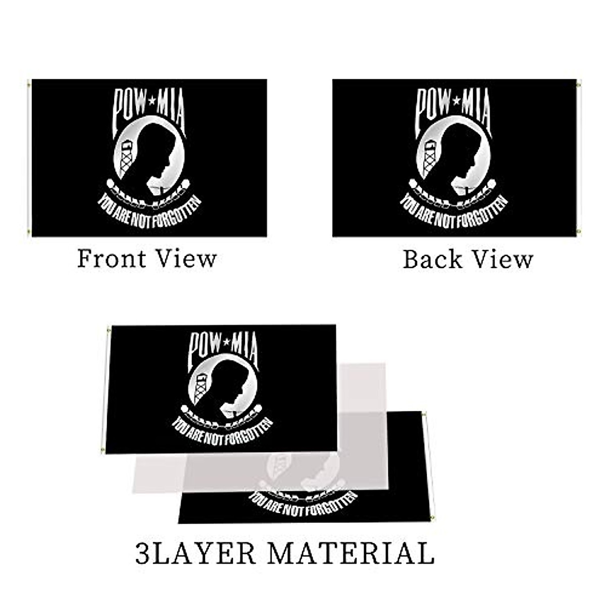 Pow Mia Flag 2x3 Ft Outdoor Heavy Duty Polyester Military Pow Flags Double Sided 3 Ply Banner 200D with Durable Canvas Header and 2 Brass Grommets Pow mia Banner- You are Not Forgotten War Flags