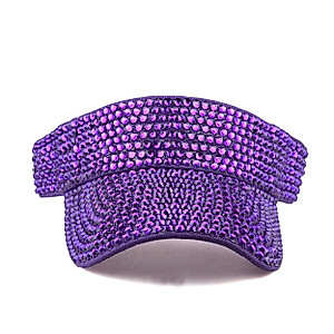 Shiny Rhinestone Sport Sun Visor Hat Adjustable Summer Cap for Women Men Golf Tennis Cycling Running Jogging Violet