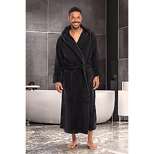 Alexander Del Rossa Mens Robe, Plush Fleece Hooded Bathrobe Men, Men's Bathrobes, Big and Tall Bath Robe for Men Black XL (A0125BLKXL)