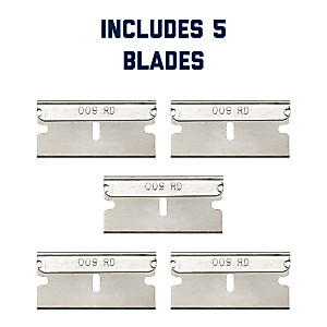 AccuTec Pro Heavy Duty Window Scraper with 5 Blades - Full Metal Body for Longevity and High Carbon Steel Blades for Optimized Sharpness and Durability - APTL-7001