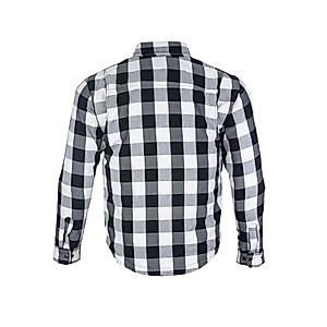 Bikers Place Mens Motorcycle Lightweight Waterproof CE armor Blk/White Checkered Flannel Riding Jacket Shirt (XL, Blk/White) (SH13)