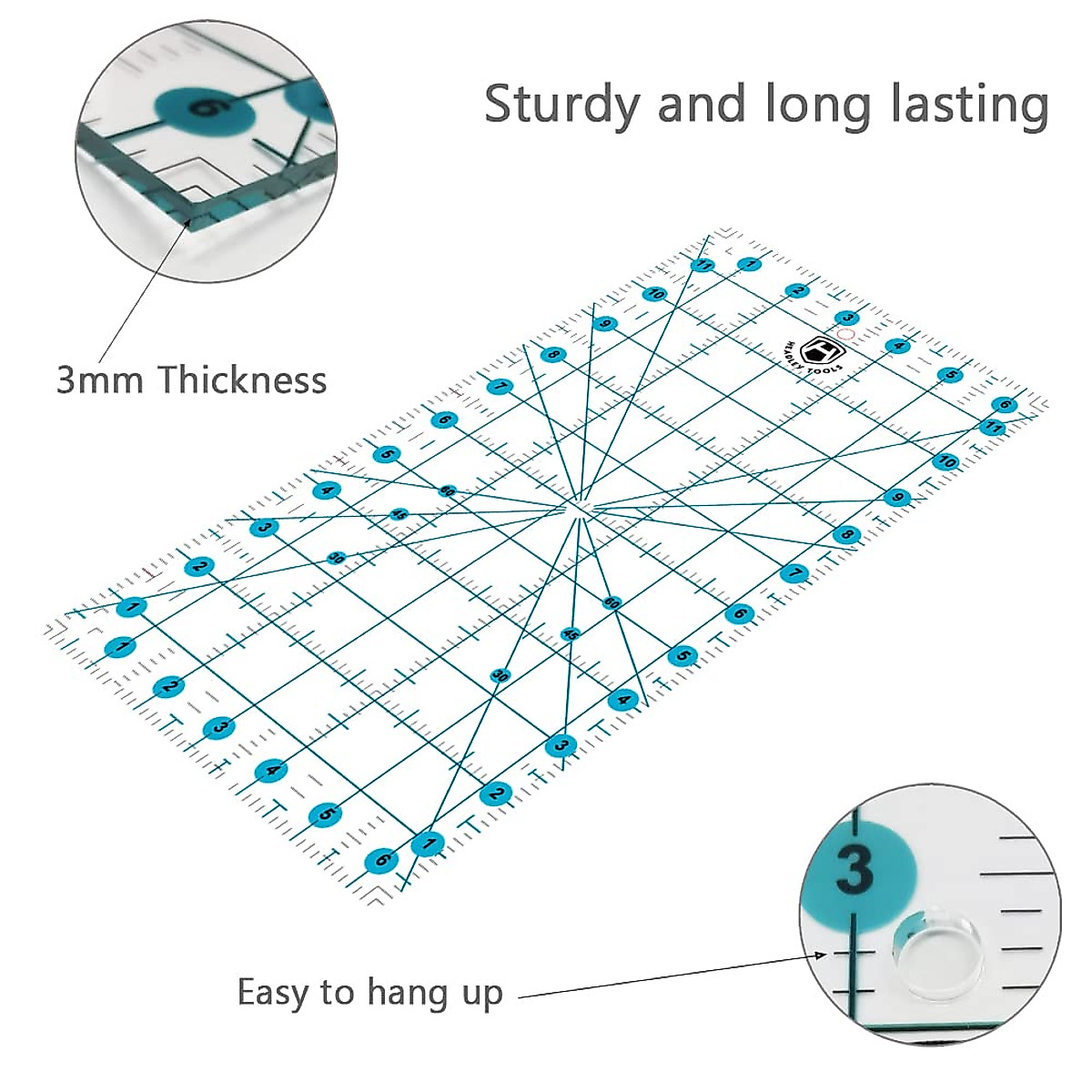 Headley Tools Rotary Cutter Set - 45mm Fabric Cutter, 5 Extra Rotary Blades, A3 Cutting Mat, Quilting Ruler and Sewing Clips, Craft Knife Set, Ideal for Crafting, Sewing, Patchworking,Turquoise