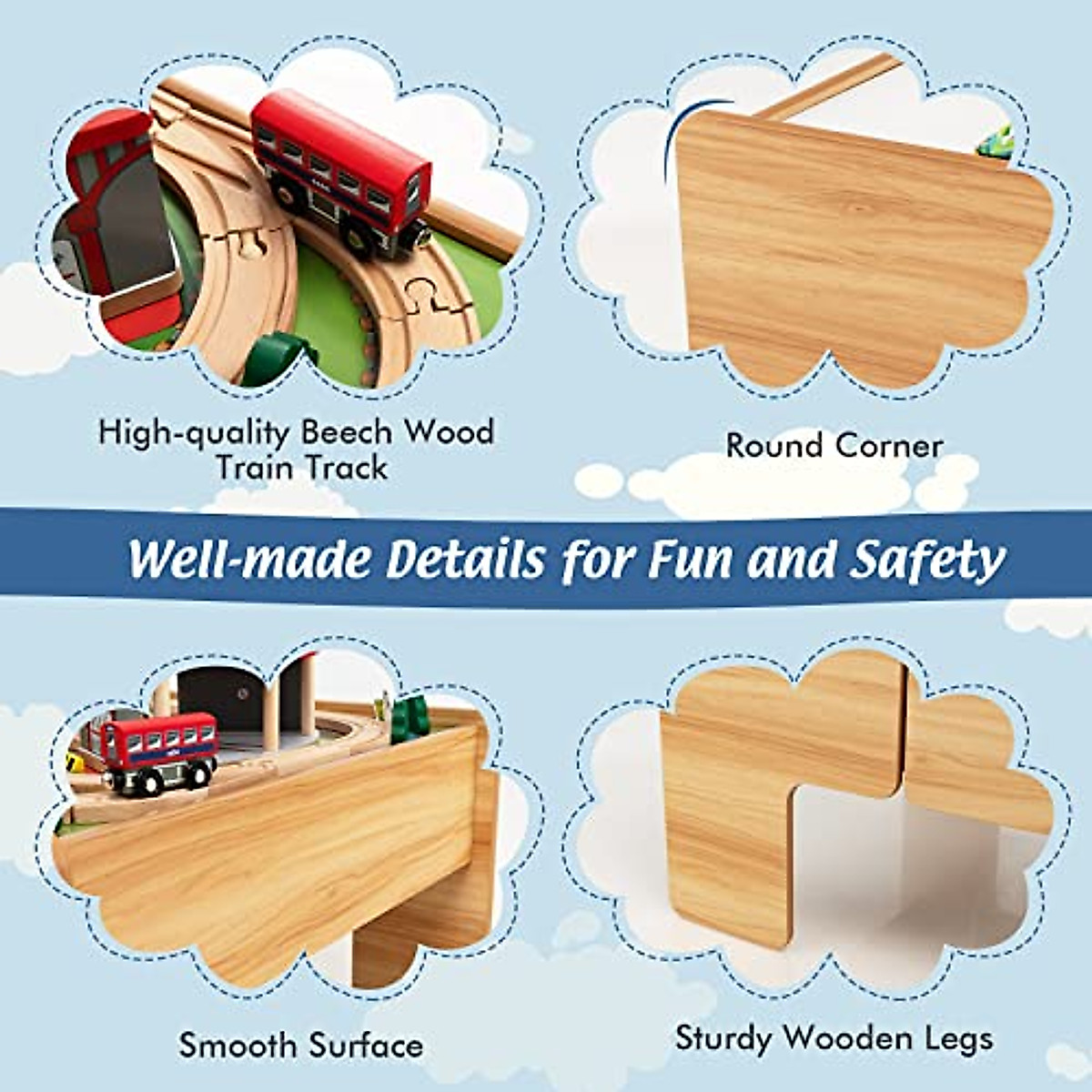 Costzon Train Table, 2 in 1 Kids Activity Table w/Storage Drawer, 100 Multicolor Pieces, Railway, Track, Cars, City, DIY Design, Reversible Tabletop, Gift for Boys Girls, Wooden Train Set (Natural)