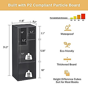 VECELO 3-Tier Small Bookcase, 4 Cube Bookshelf with Height Difference Shelves for Most Books, Modern Floor Standing Unit, Each Shelf Hold Up to 66 LBS for Living Room Bedroom, Black