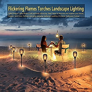 Aiencsai Solar Outdoor Lights Waterproof, 4 Pack Portable Solar Torch Light with Flickering Flame, Auto On/Off 400mh/A Outdoor Landscape Lights Decoration for Garden, Pathway and Yard