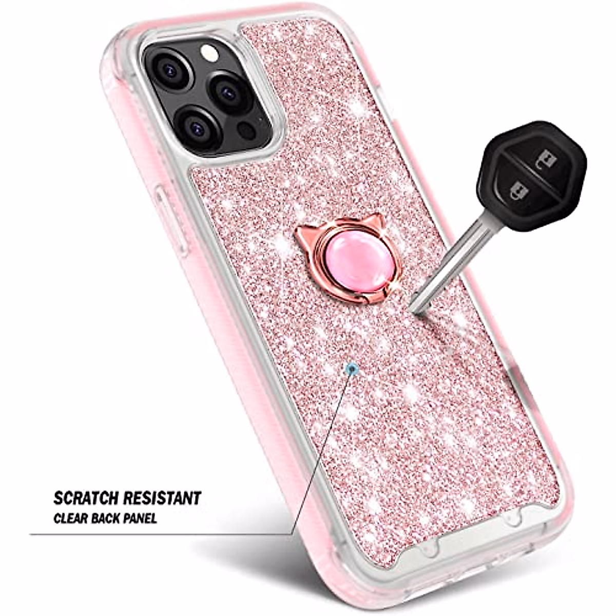 NGB Supremacy Compatible with iPhone 12/12 Pro Case, Full Body Protection with [Built-in Screen Protector] Ring Holder/Wrist Strap, Slim Fit Shockproof Bumper Durable Cover Case (Glitter Rose Gold)