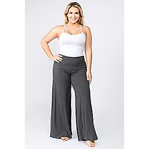 YELETE Women's Fashion Colorful Printed High Waist Fold Over Wide Leg Palazzo Pants (Medium, Heather Charcoal)