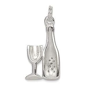 Bonyak Jewelry Solid Sterling Silver CZ Wine/Champagne Bottle/Glass Charm Pendant