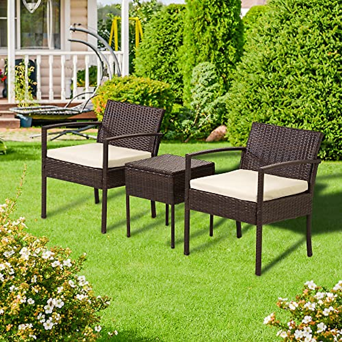 FHFO Patio Furniture Set 3pcs Patio Conversation Set Outdoor Furniture Outdoor Patio Furniture Set Table and Chairs with Cushions for Garden Balcony Backyard Porch Lawn