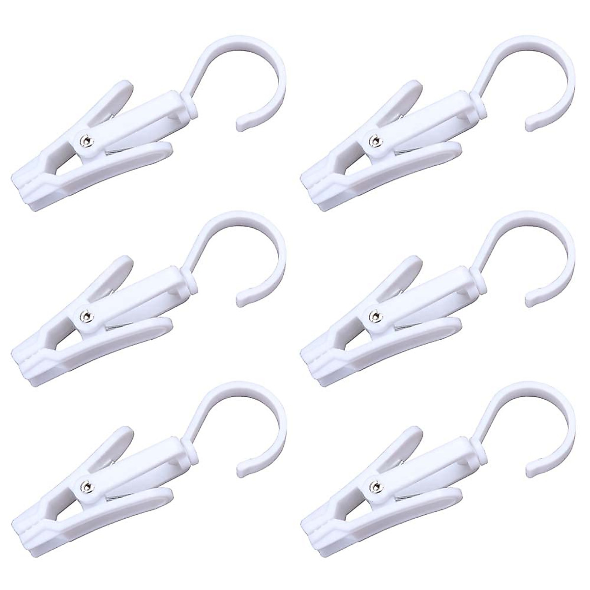 6 Pieces Laundry Hooks Clips Clothes Pins Rotating Laundry Hook Hanging Clips Plastic Fabric Chips Hanging Curtain Clips Tent Tarp Clips for Home Office Workshop Travel Outdoor Camp, White