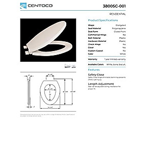 Centoco Elongated Toilet Seat Soft Close, Closed Front with Cover, Plastic, Made in the USA, 3800SC-416, Biscuit