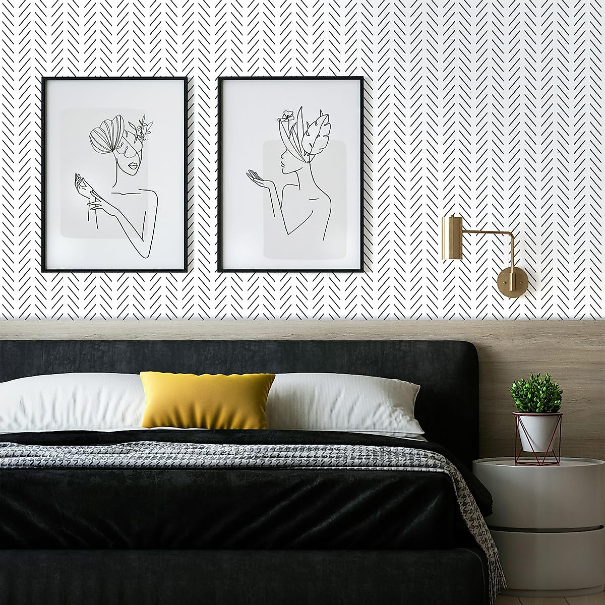 Erfoni Black and White Peel and Stick Wallpaper Modern Herringbone Contact Paper Bathroom 17.7inch x 118.1inch Geometric Removable Wall Paper Peel and Stick Self Adhesive Contact Paper