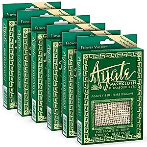 Ayate Washcloth, Exfoliating Washcloth for Face & Body, Wash Cloth for Shower, Body Loofah Alternative, Scrub Towel, Resists Mold, Made from Agave Fiber (Pack of 6)