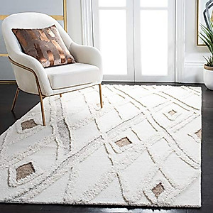 Safavieh Casablanca Collection 4' Square Ivory/Brown CSB975A Handmade Moroccan Premium Wool Entryway Living Room Foyer Bedroom Accent Rug