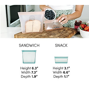 Zip Top Reusable Food Storage Bags | 3 Bag Set [Teal] | Silicone Meal Prep Container | Microwave, Dishwasher and Freezer Safe | Made in the USA