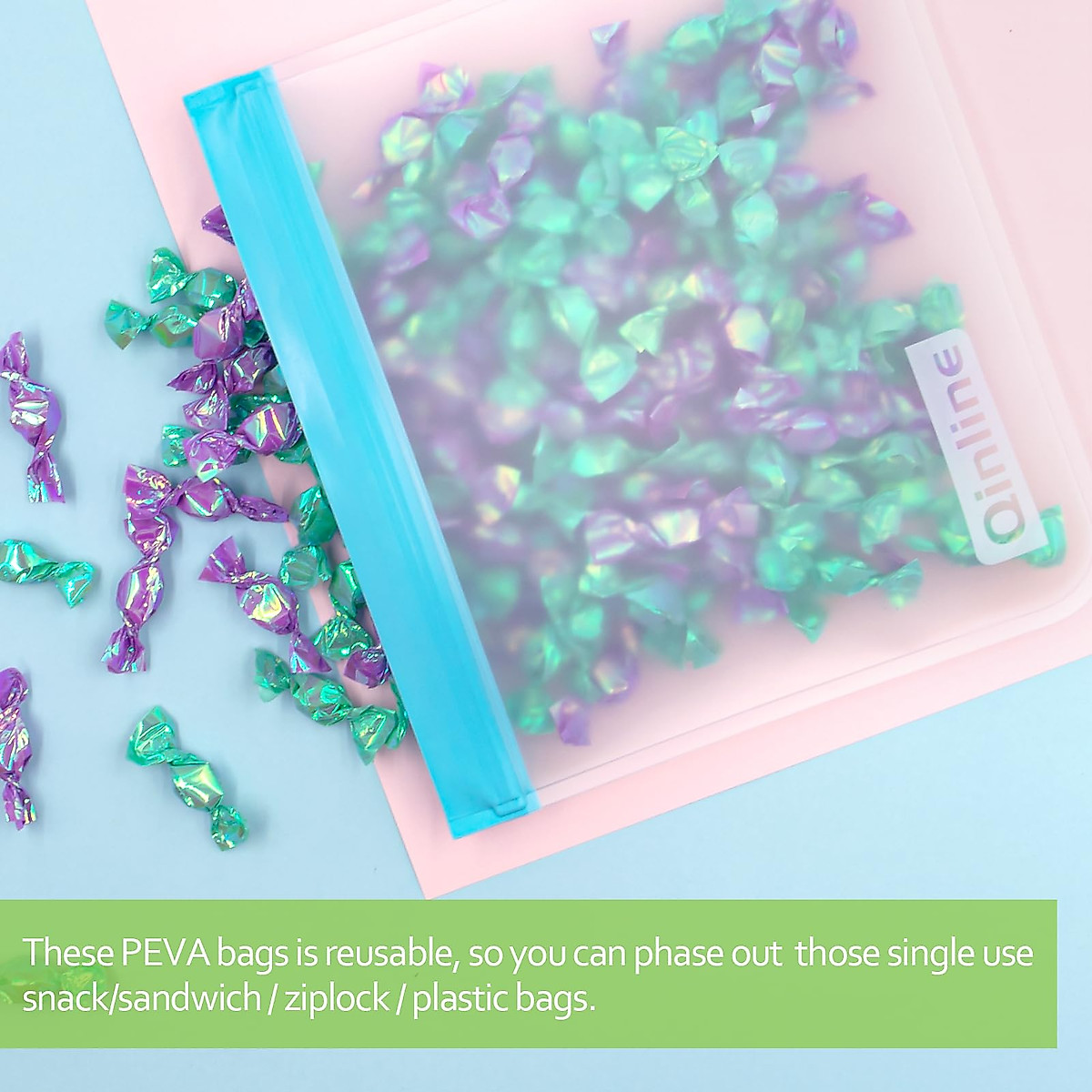 Reusable Food Storage Bags - 10 Pack BPA FREE Flat Freezer Bags(2 Reusable Gallon Bags + 4 Leakproof Reusable Sandwich Bags + 4 Food Grade Kids Snack Bags)