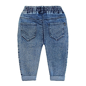 KIDSCOOL SPACE Toddler Kids Ripped Holes Elastic Waist Plaid Lining Jeans,Blue,18-24 Months