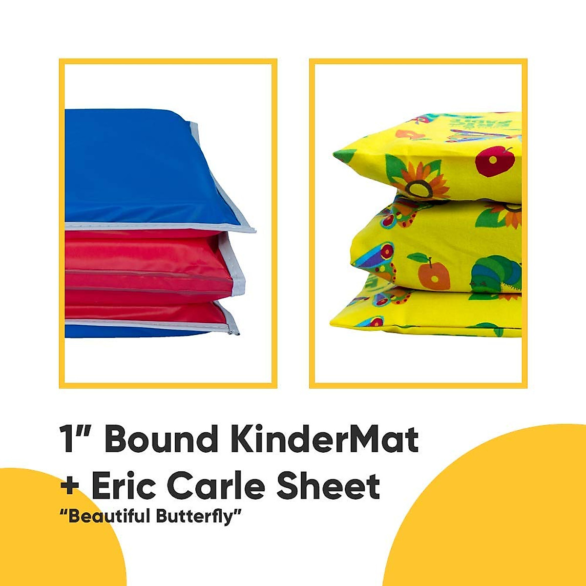 KinderMat + Eric Carle Kinderbundle - Beautiful Butterfly - Full Nap Mat & Washable Cover, Special Edition - 47" x 22", Value Bundle, Great for Daycare & Family Households