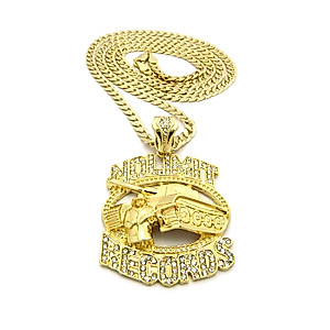 New Iced Out No Limit Records Pendant Dia-Cut Cuban Chain Necklace XZP25CDC (Gold)