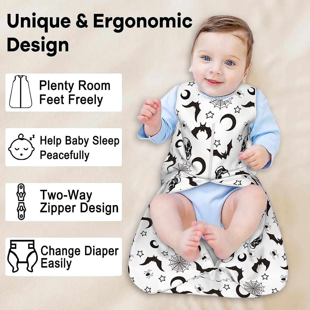 Baby Wearable Blanket Sleeping Bag, Sack, Unisex Baby Stuff, Goth, 0-6M