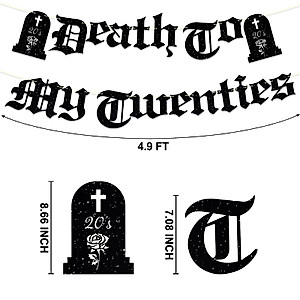 Ushinemi Pre-Strung Goth Death to My 20s Decorations, NO DIY Glitter 30th Birthday Party Banner, Funeral for My Youth Rip Twenties Party Decor