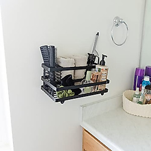 Premium Hair Tool Organizer Wall Mount, Hair Basket, 5 Compartments, Stainless Steel. Large Bathroom Sink Organizer Countertop. Hair Dryer Storage Organizer Under Sink. Hair Utensil Holder. Black