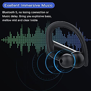 Motsfit Bluetooth Wireless Earbuds with Earhooks & Microphone - Touch Control Earbuds with Charging Case, Deep Bass Sport Earphones IPX6 Waterproof Stereo Sound Headphones for Running Gym Workout