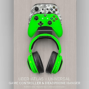 The UberAtlas Dual Game Controller & Headphone Stand Wall Mount Holder for Xbox ONE, Series X, PS5, PS4, PS3, Switch, STEELSERIES Gamepad & More, Stay Organized No Screws, by Brainwavz