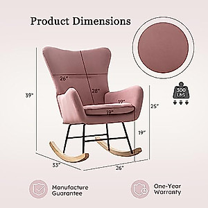 Bonzy Home Velvet Rocking Accent Nursery Chair Small Upholstered Glider Rocker Chair for Baby Nursery Padded Seat with High Backrest Armchair Comfy Side Chair Bedroom Living Room Chair, Pink