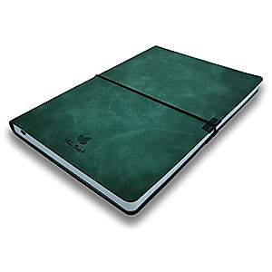 YRL Best Writing Journal Notebook, College Ruled/Lined, A5, 5.8x8.3”, Premium Faux Leather Soft Cover, Fine Thick Paper, Sewn Bound, Inner Pocket, Elastic Closure Wrap, Pen Loop, Lays Flat, Green