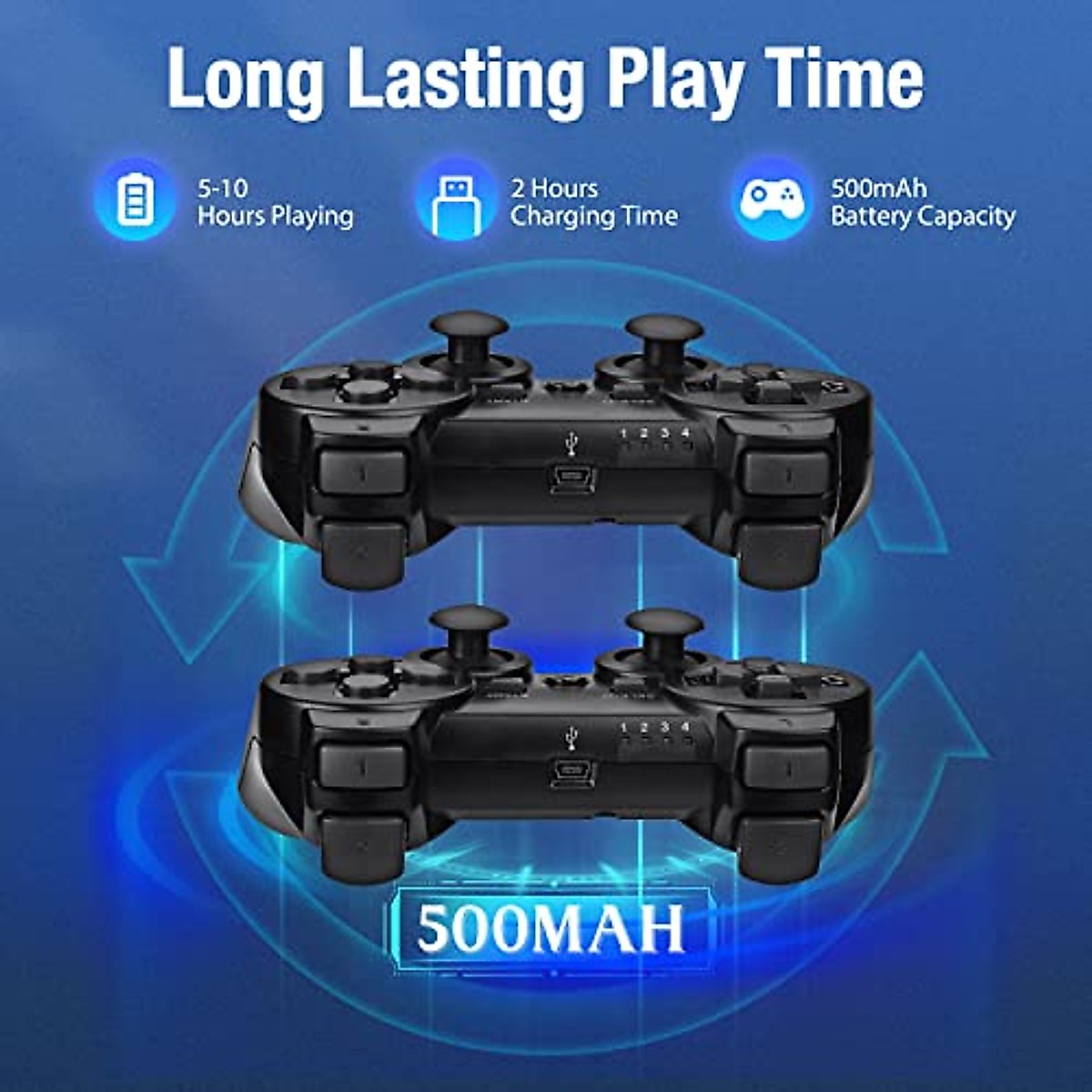 TESSGO PS3 Controller 2 Pack Compatible with PS-3, Rechargeable Game Wireless Controller with Upgraded Joystick for PlayStation 3