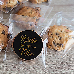 24-Pack, 2” Bride Tribe Stickers, Bachelorette Stickers, Black Gold Glitter Bridal Shower Labels