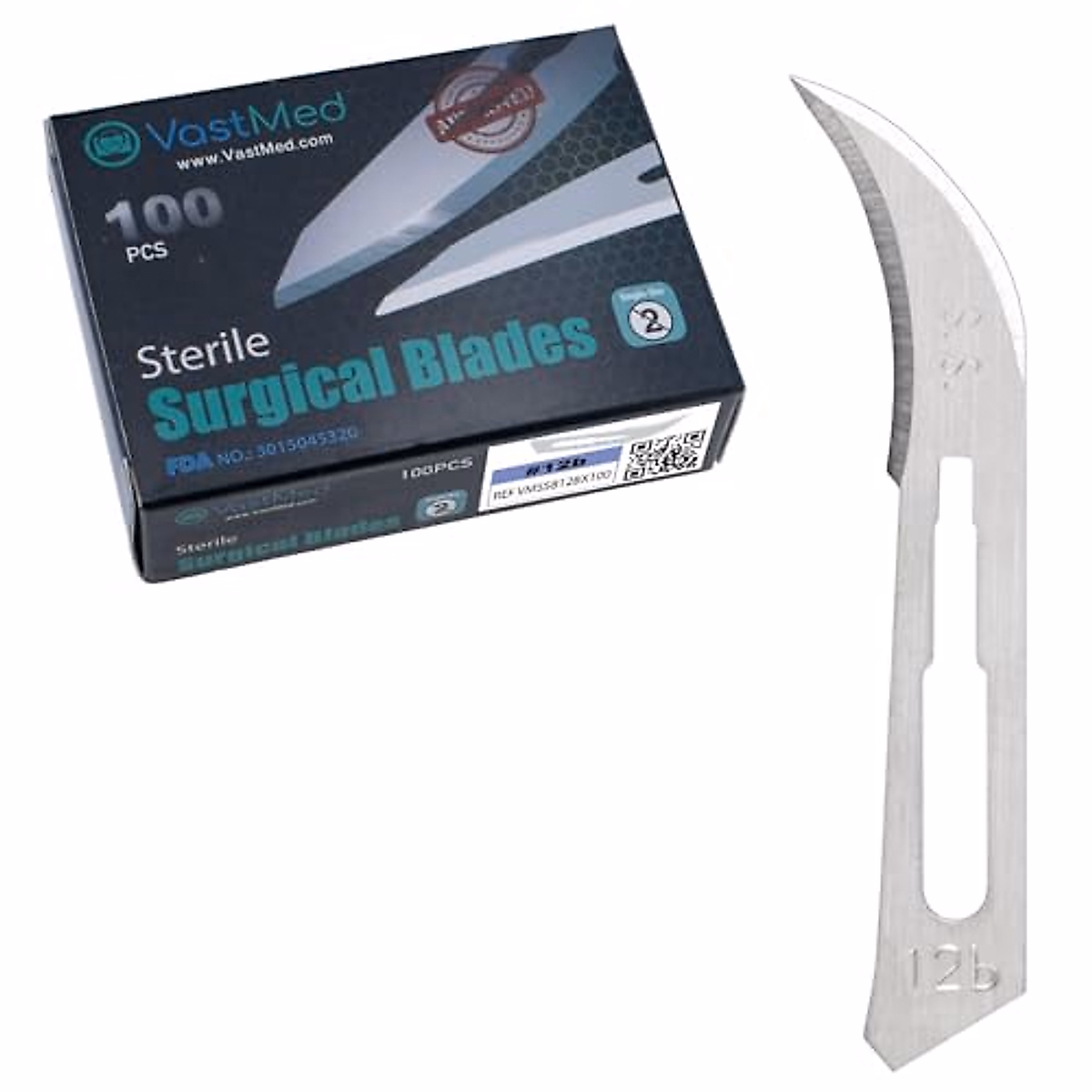 100PCs Dental Grade #12B Stainless Steel Sterile Surgical Blades by VASTMED | Individually Wrapped High Stainless Steel Dermablade Surgical Blade