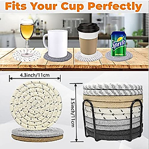 KNWOBL 10 Pcs Drink Coasters with Holder,Absorbent Drink Coasters,Handmade Braided Drink Coasters,Super Absorbent Heat-Resistant Coasters,5 Colors
