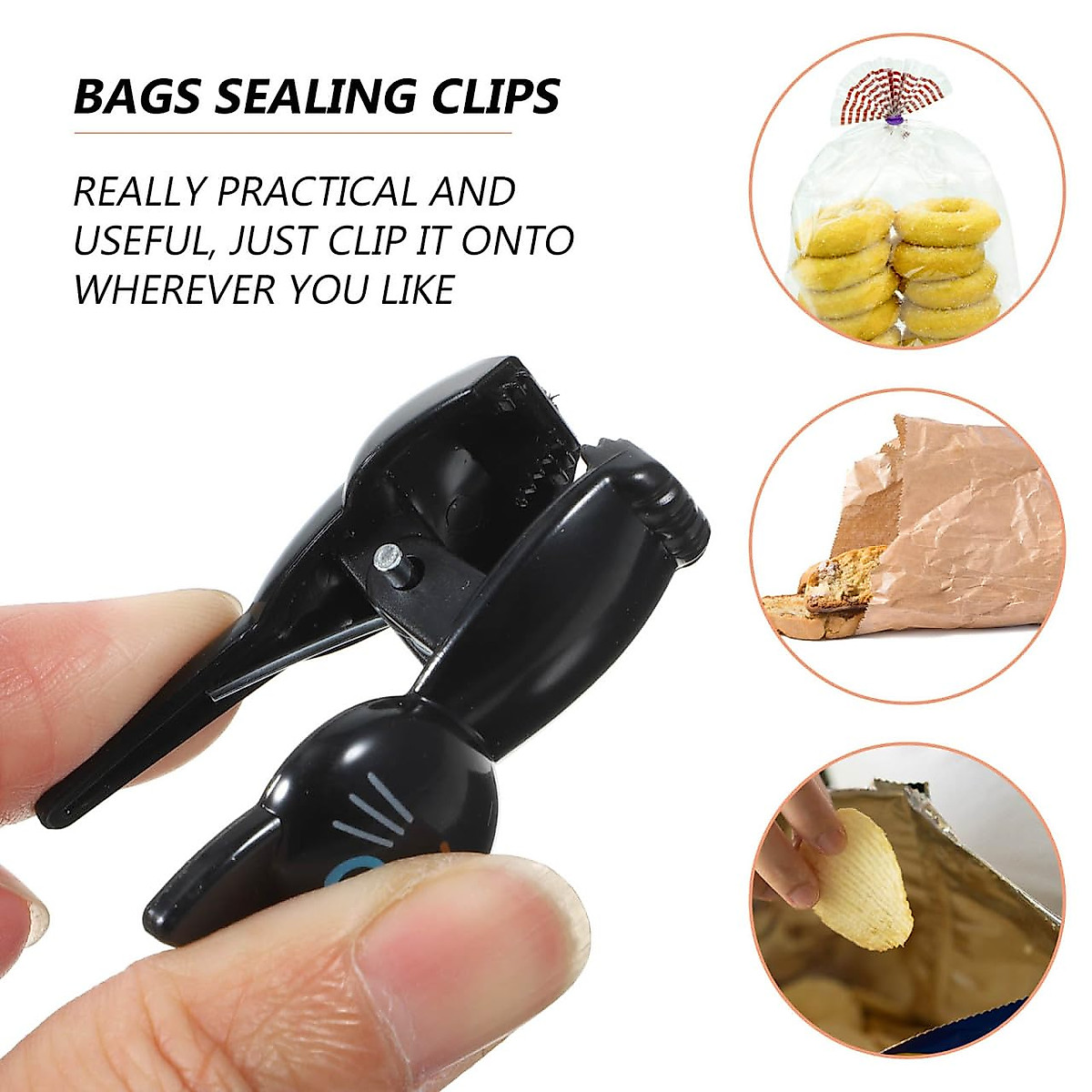 BESTonZON Potato Chip Bag Clips, 8PCS Cat-Shaped Bag Clips, Kitchen Food Bag Clips for Airtight Seal Multipurpose Clips, Paper Clips Cute Cat Clips for Kitchen Organization and Home Use (Black)