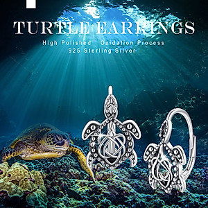Turtle Earrings 925 Sterling Silver Celtic Turtle Leverback Hoop Earrings for Women Turtle Jewelry Irish Celtic Knot Earrings