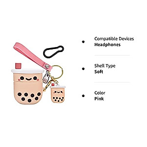 Cute Airpod Case Cover with Keychain Girly Pink Boba Milk Tea Design Compatible with Airpods 2&1 Charging Case for Women and Girls