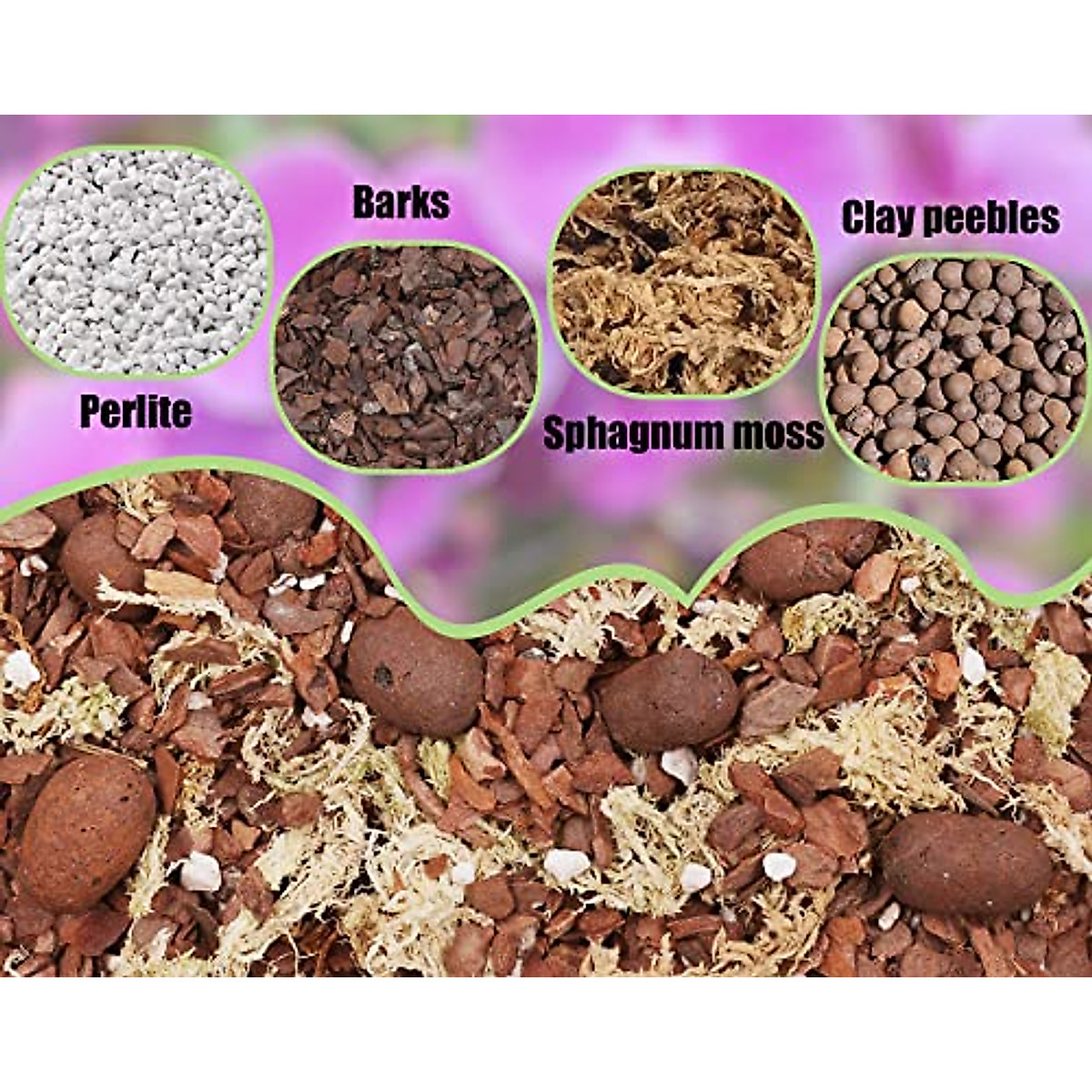 O-FarFarm Orchid Potting Mix 1 qt, Mixture of Orchid Bark, Perlite, Clay Pebble, and Sphagnum Moss, Premium Grade Recipe for Proper Root Development, Fits for Phalaenopsis, Cattleyas, Dendrobiums etc