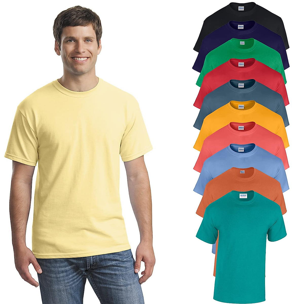 Gildan Men's Heavy Cotton Short Sleeve T-Shirt, Style G500, Multipack of 1|2|4|6|10, Make Your Own Customized Set! SETOF-10-L Multicolor
