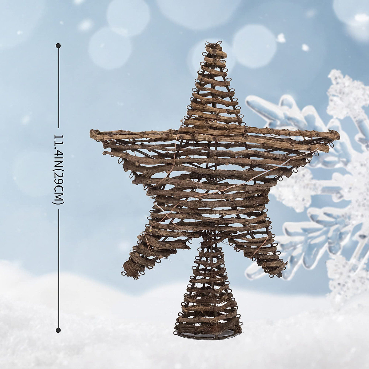 Christmas Tree Topper,Lighted Rattan Star Tree Topper with 15 LED Lights for Christmas Tree and Holiday Seasonal Decoration (Thick