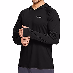 BALEAF Men's UV SPF Hoodie Shirt UPF 50+ Sun Protection Long Sleeve T-Shirts Rash Guard Fishing Swimming Lightweight Black M